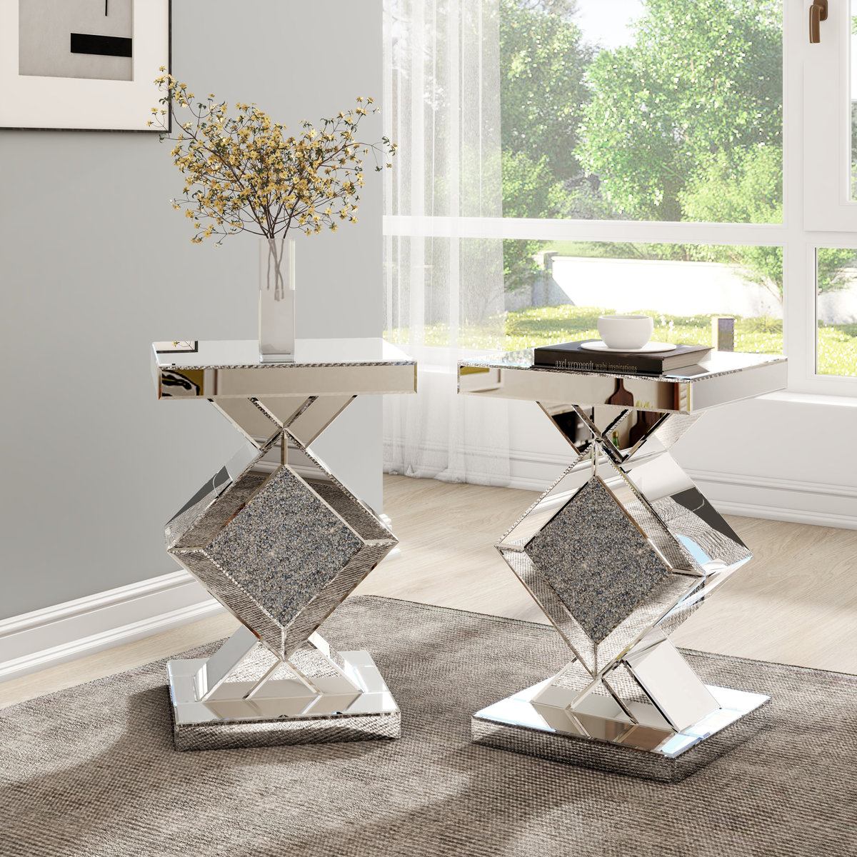 Everly Quinn Amla Glass End Table Set (Set of 2) & Reviews | Wayfair